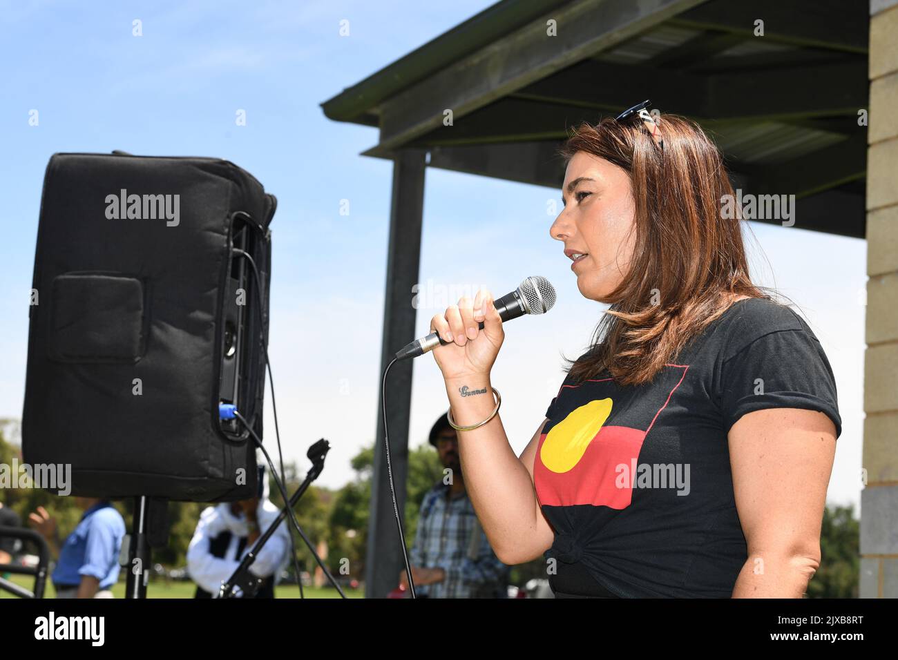 Greens member for Northcote, Lidia Thorpe address the crowd at a ...