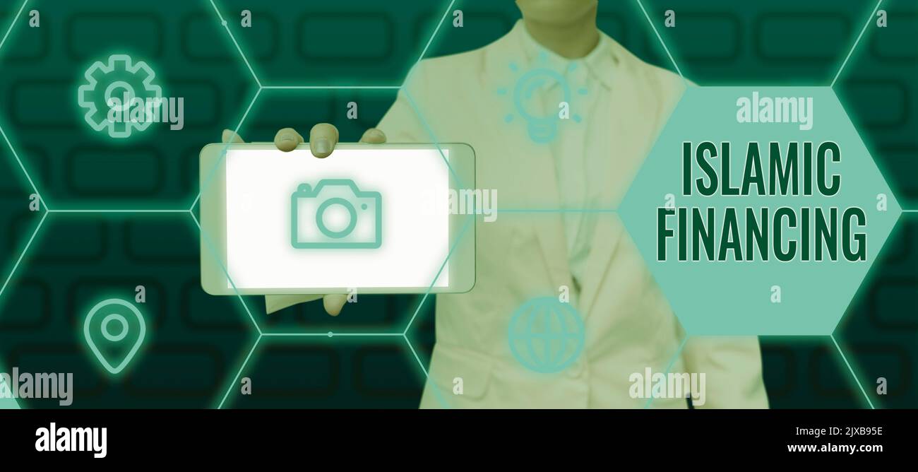 Sign displaying Islamic FinancingBanking activity and investment that ...