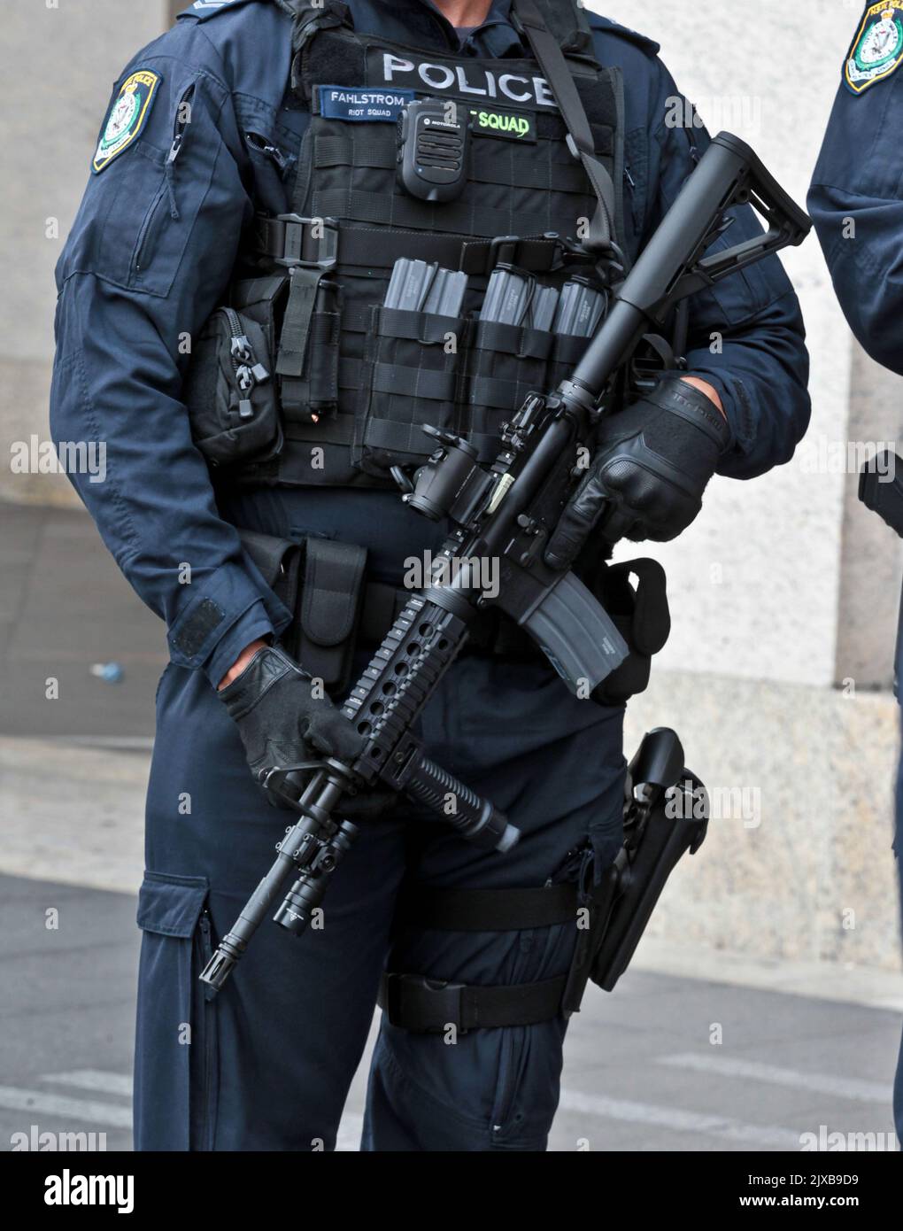 NSW riot squad police officers are seen at Circular Quay in Sydney ...