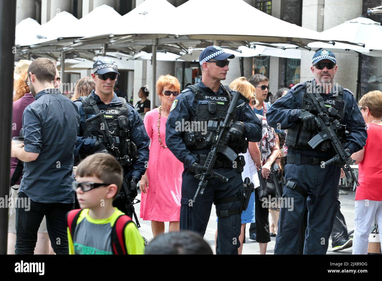 NSW riot squad police officers are seen at Circular Quay in Sydney ...