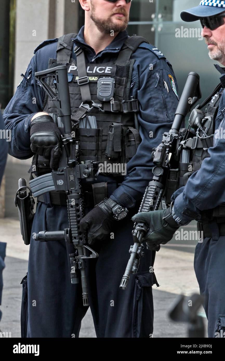 NSW riot squad police officers are seen at Circular Quay in Sydney ...