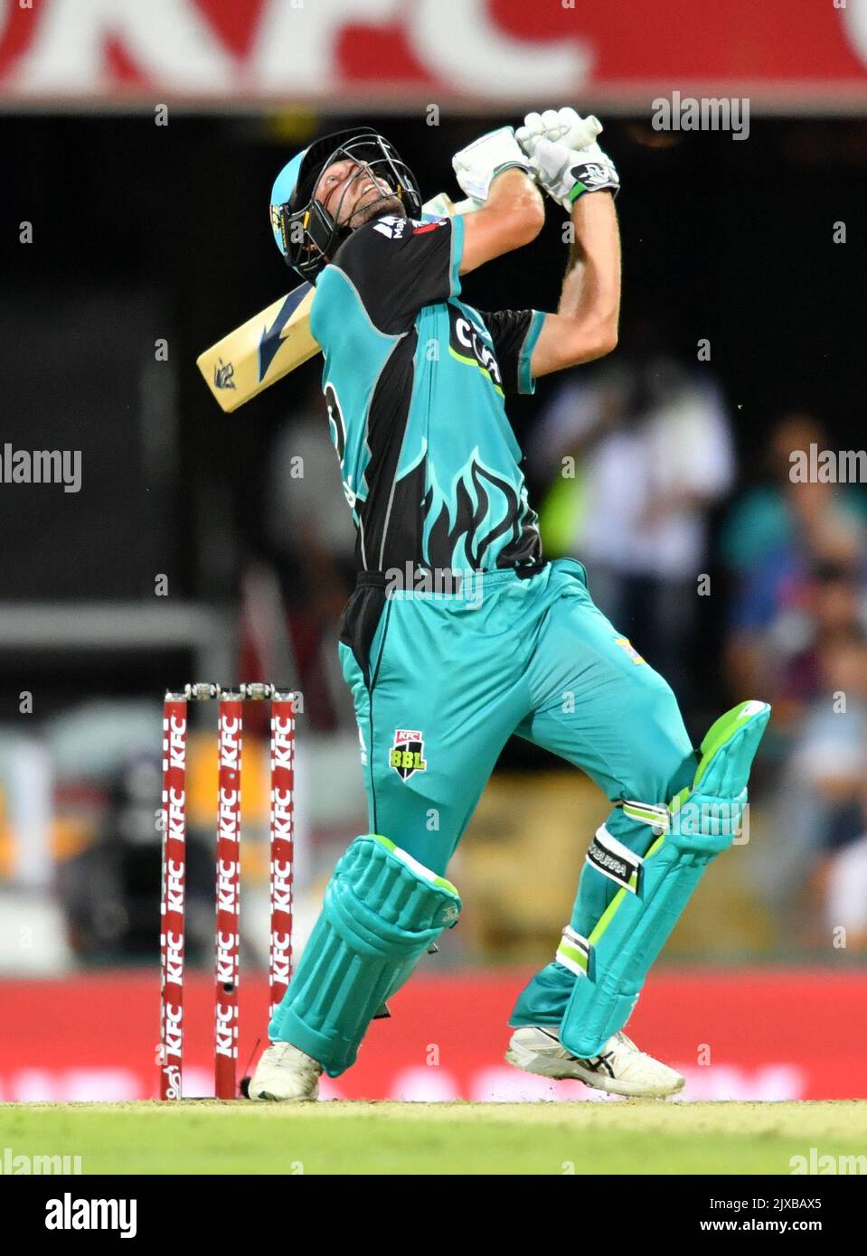 Joe Burns of the Heat hits the ball straight up to be caught out by Ben ...