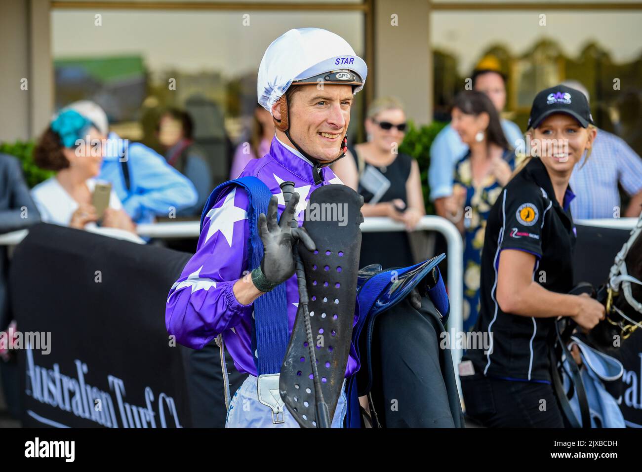 Jockey Blake Shinn returns to scale after riding Noire to win race 9 ...