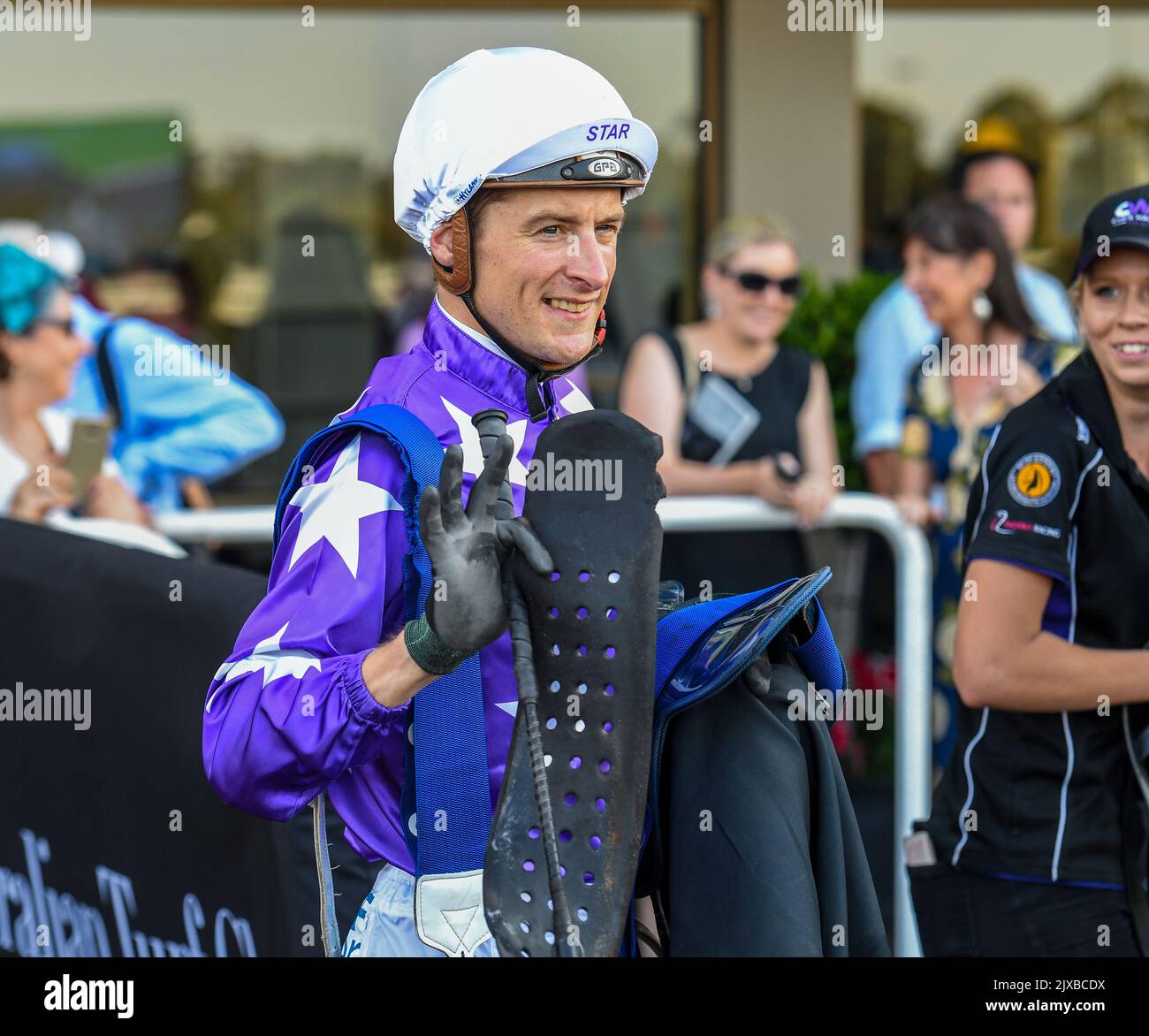Jockey Blake Shinn returns to scale after riding Noire to win race 9 ...