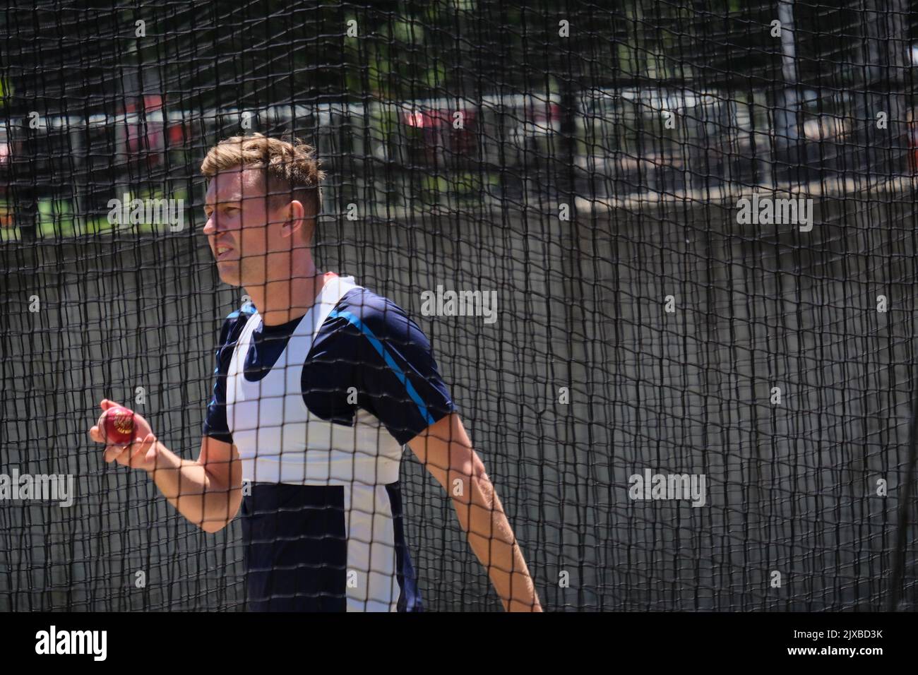English cricket team player Jake Ball trains at the MCG in Melbourne ...