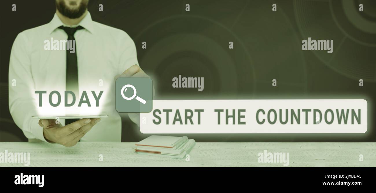 Conceptual caption Start The Countdown. Business showcase Sequence of ...