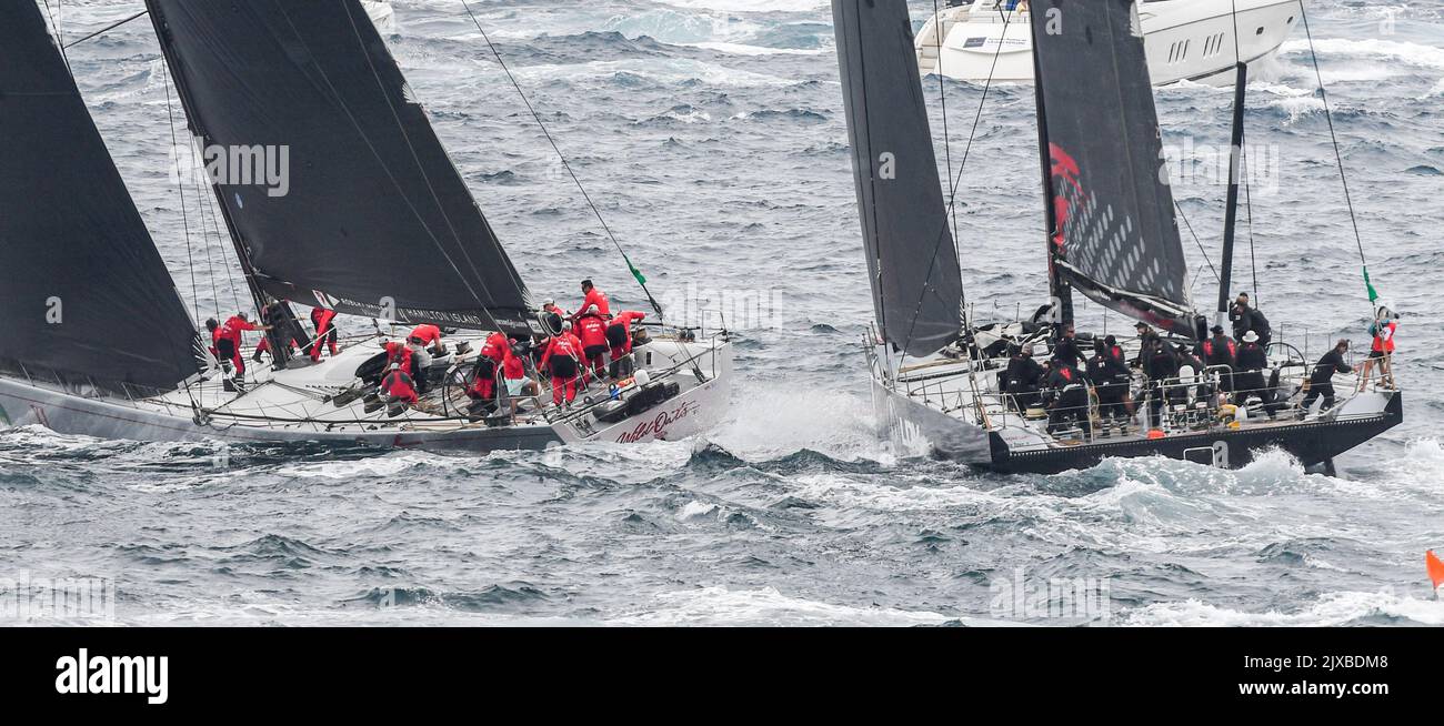 LDV Comanche (right) and Wild Oats XI narrowly miss each other as they ...