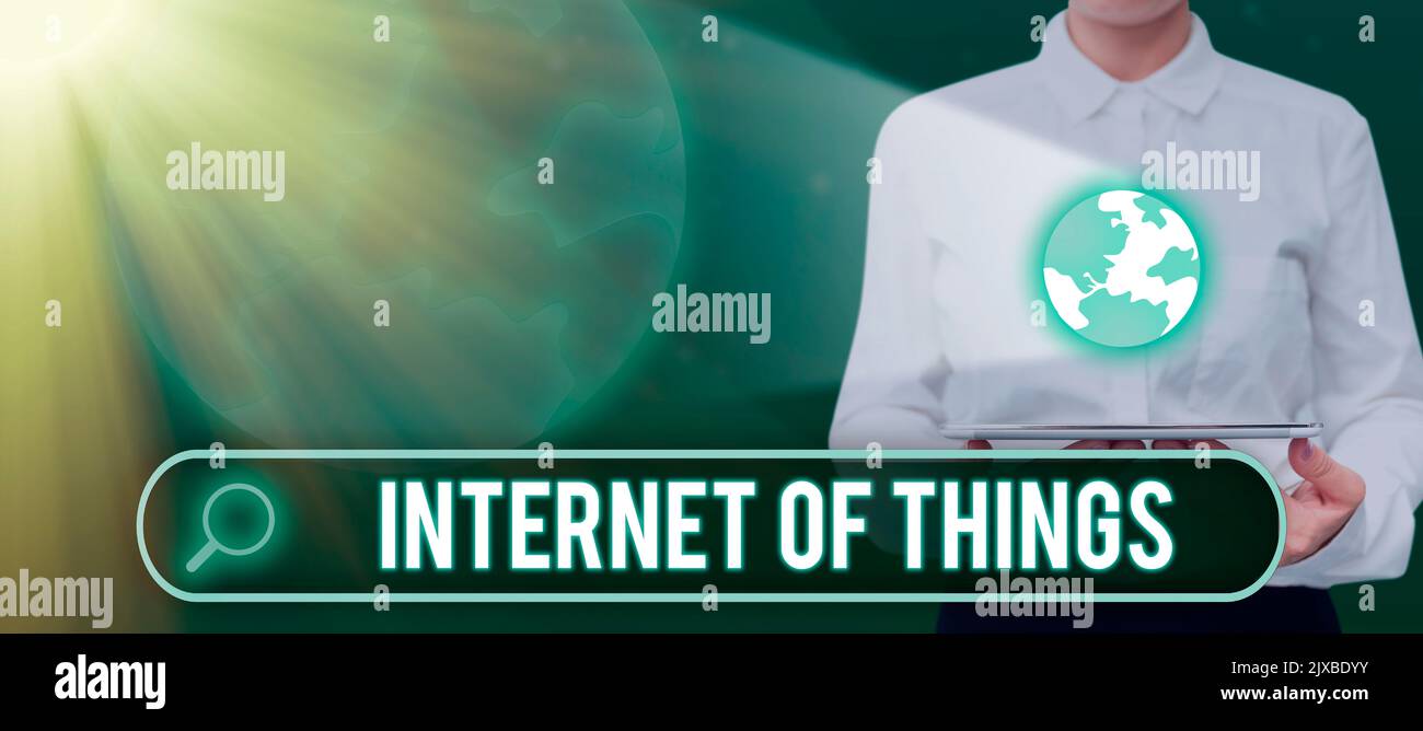 Sign displaying Internet Of Thingsconnection of Devices to the Net to ...