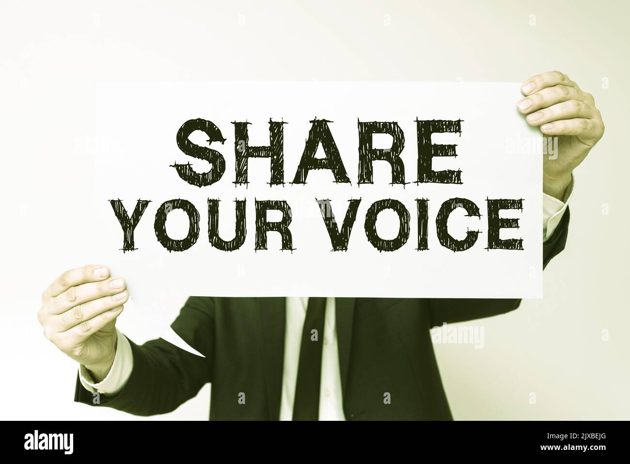 Handwriting text Share Your Voiceasking employee or member to give his ...