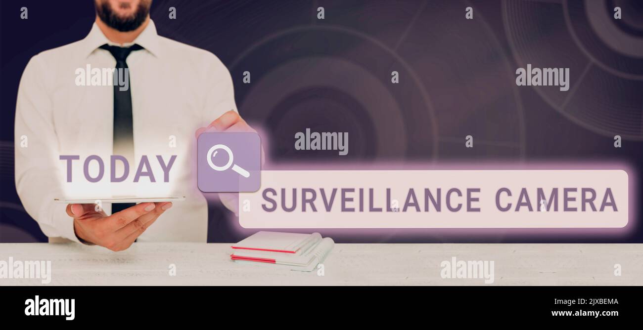 Text caption presenting Surveillance Camera. Business concept Closed ...