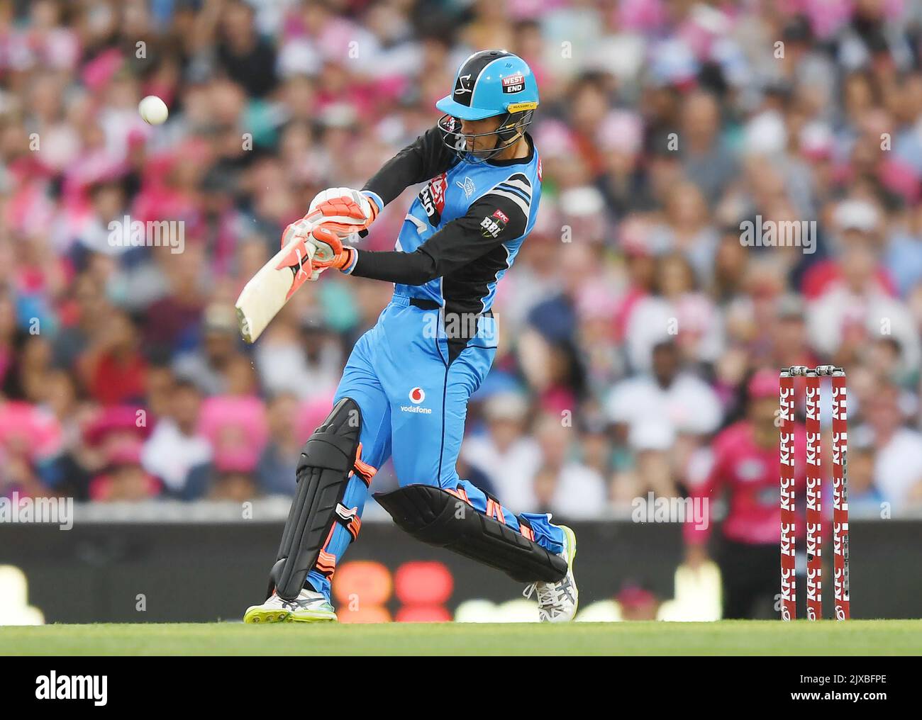 Alex Carey of the Strikers hits a six during the Big Bash League (BBL ...