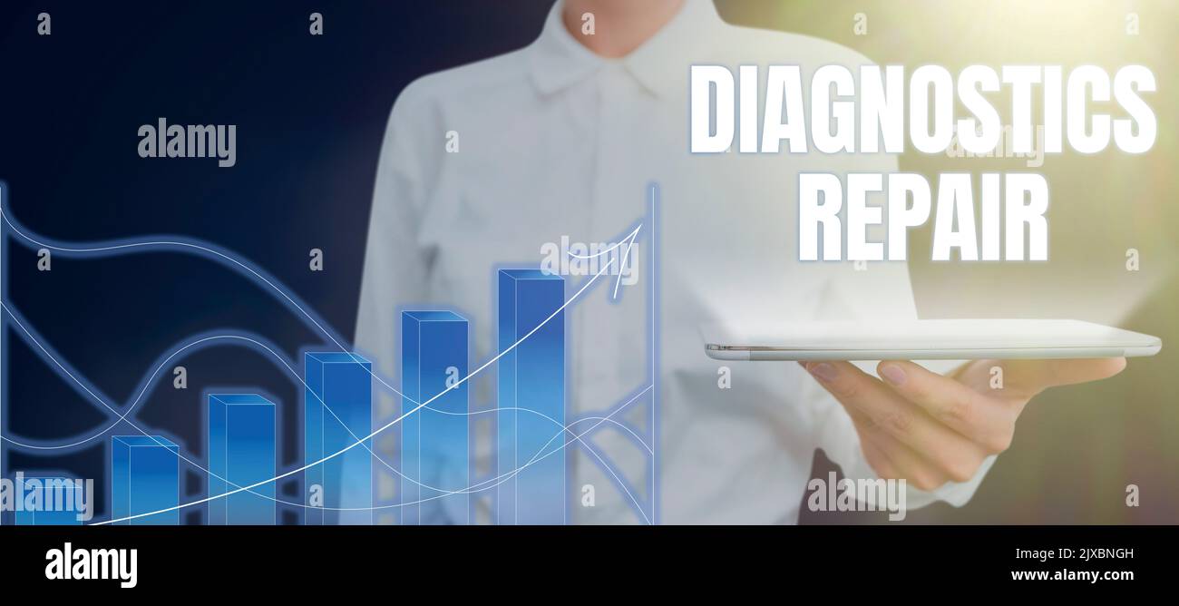 Sign displaying Diagnostics RepairA program or routine that helps a ...