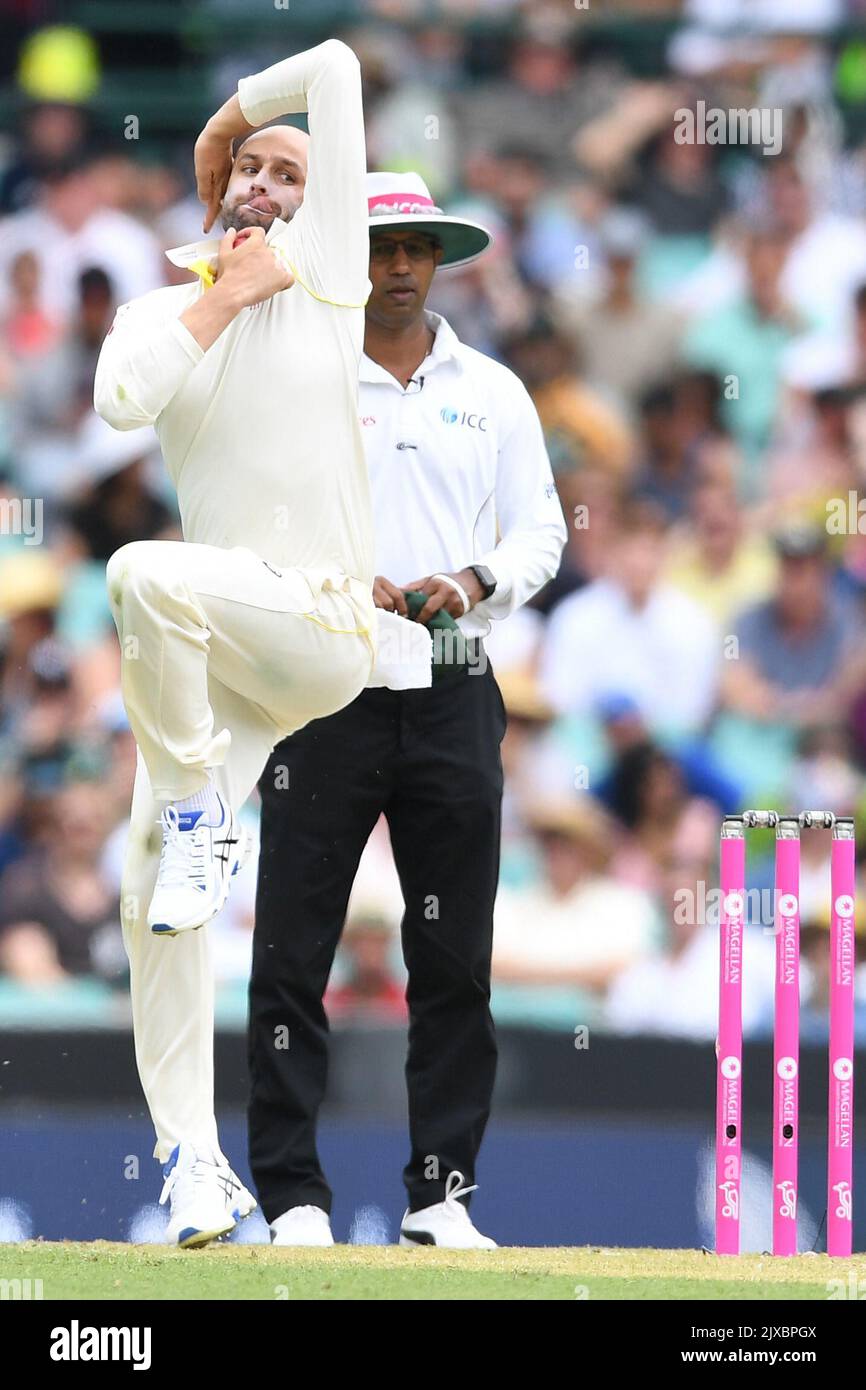 Australia's Nathan Lyon bowling on Day 1 of the Fifth Test match ...