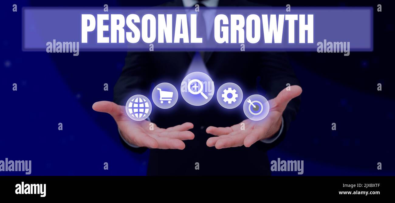 Hand writing sign Personal Growthimprove develop your skills qualities ...