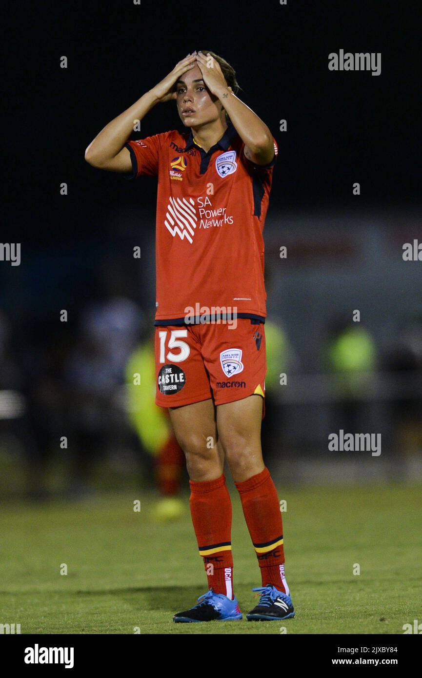 Adelaide United's Emma Checker reacts after the lossof the round 10 W ...