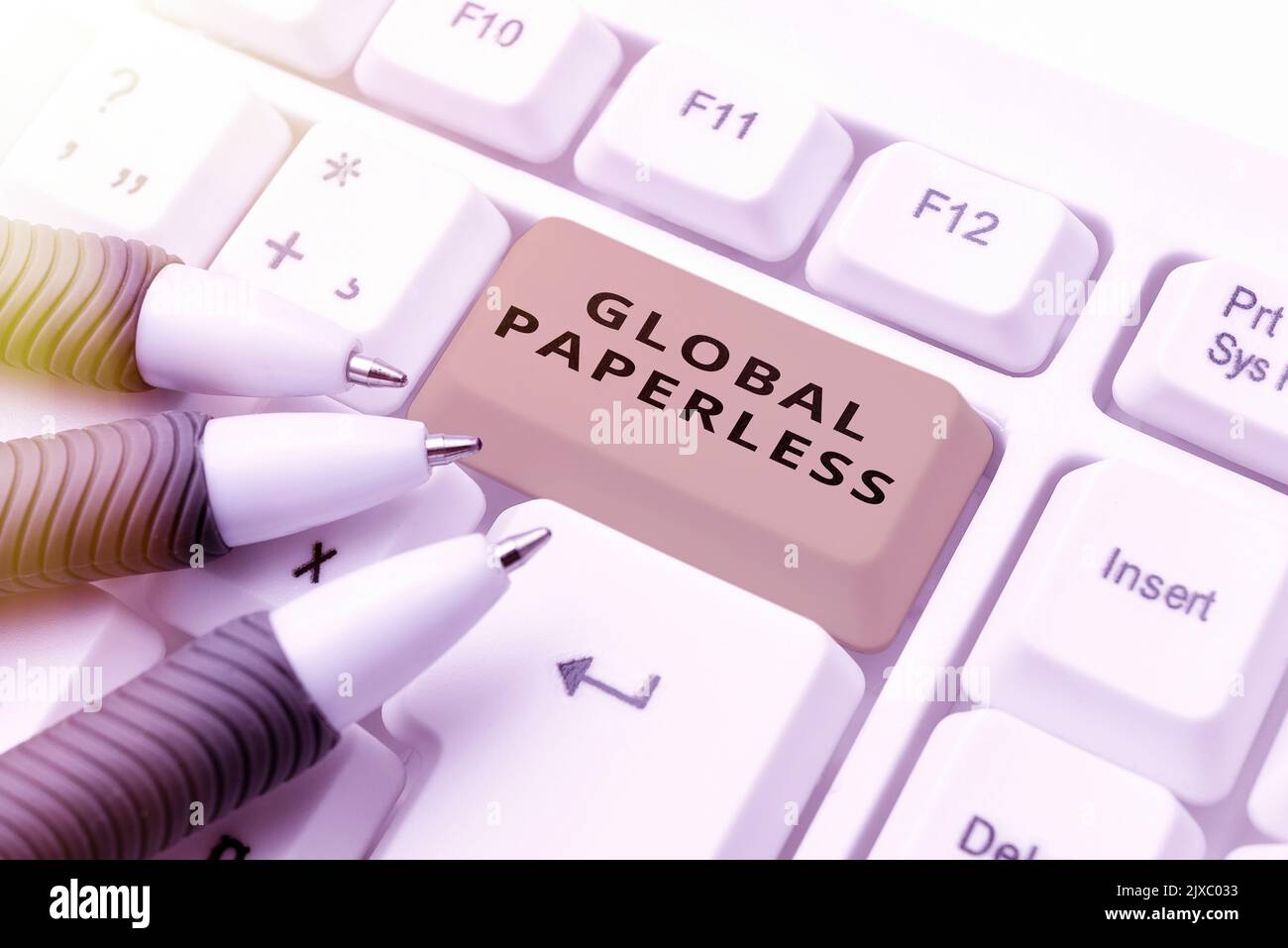 Hand writing sign Global Paperlessgoing for technology methods like ...