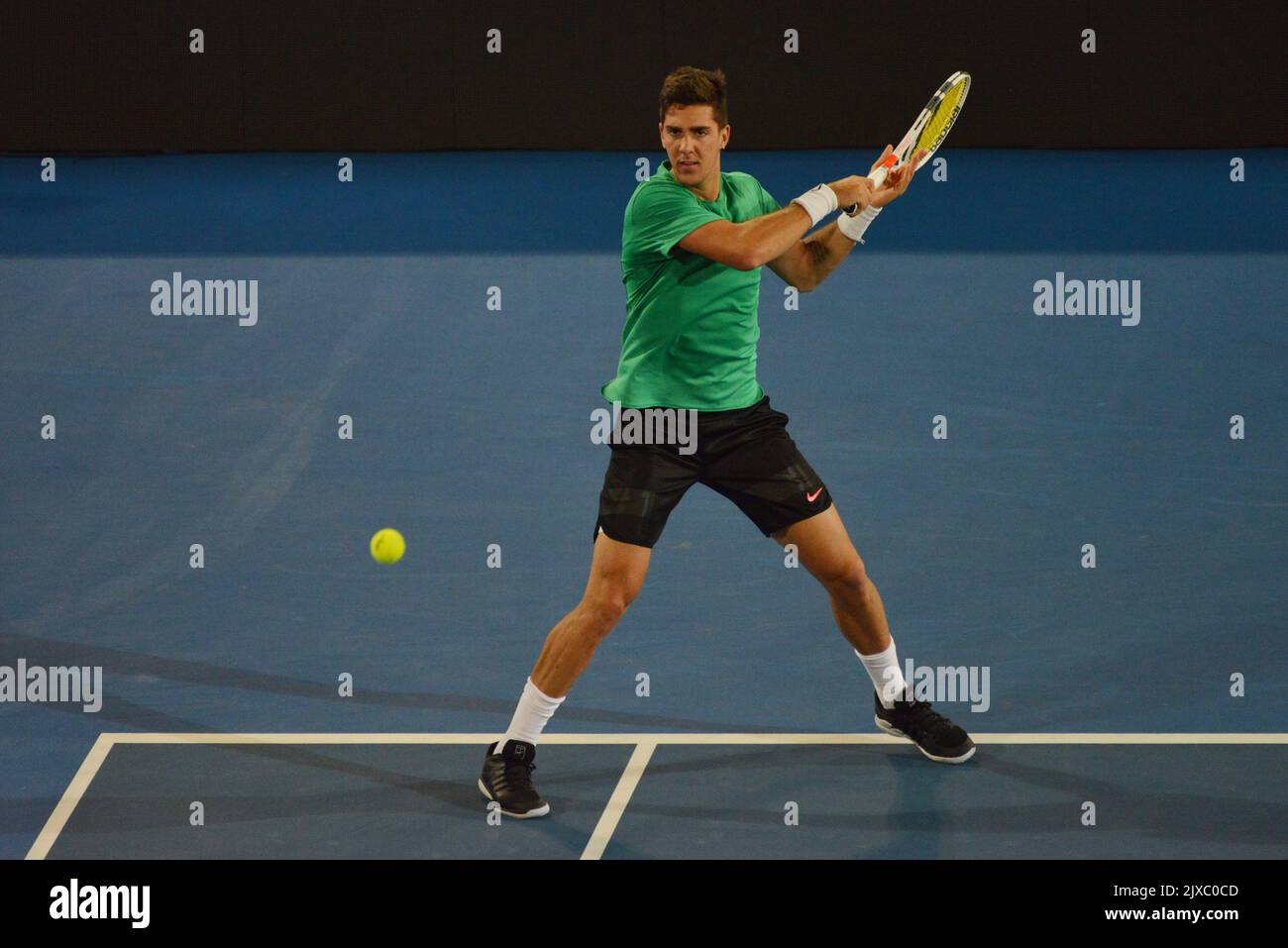 Thanasi Kokkinakis of Australia returns to Gael Monfils of France ...