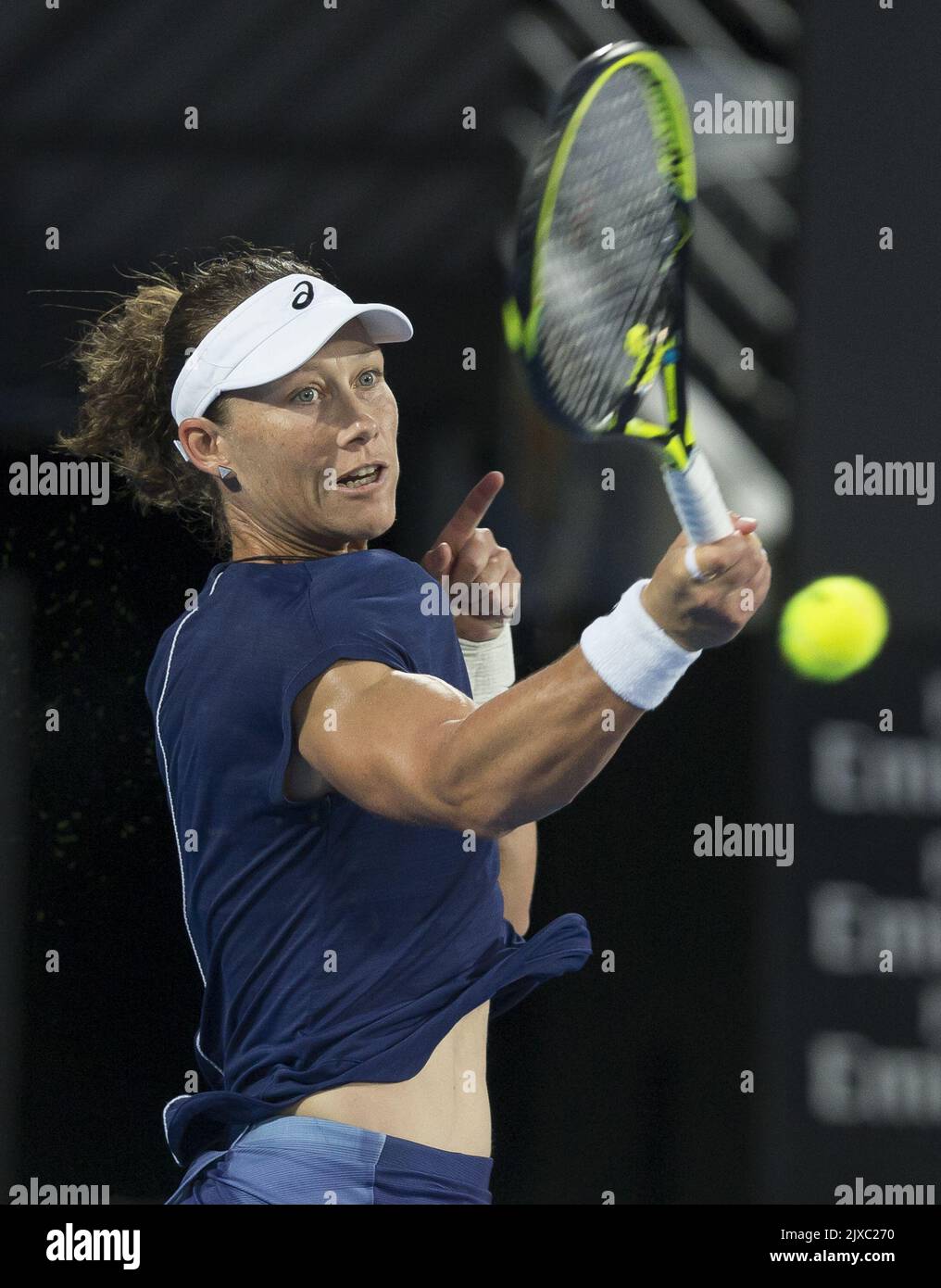 Samantha Stosur of Australia plays a forehand to Daria Gavrilova of ...