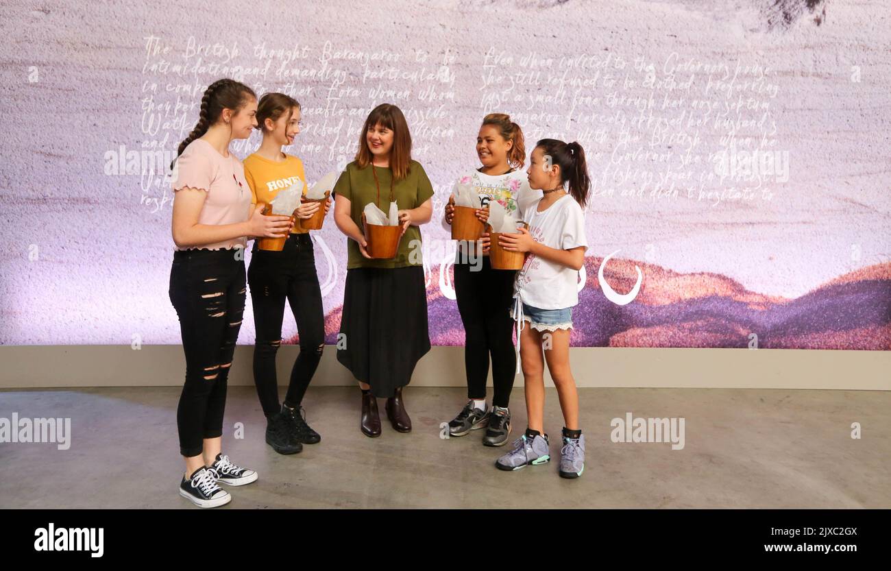 (L-R) Lily Munro, Claire McCulloch, Curator Emily McDaniel, Lilyana ...
