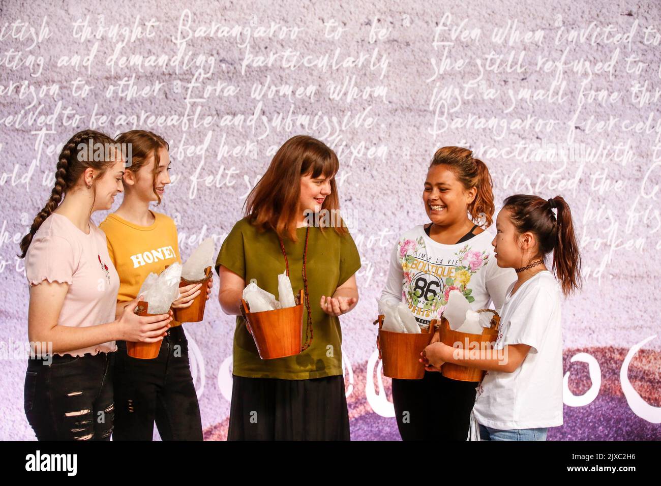 (L-R) Lily Munro, Claire McCulloch, Curator Emily McDaniel, Lilyana ...