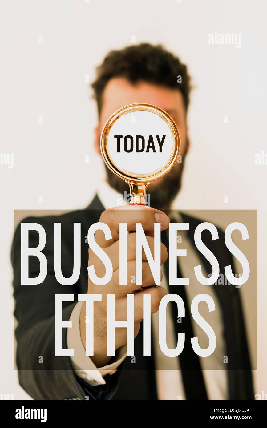 Text showing inspiration Business EthicsMoral principles that guide the ...