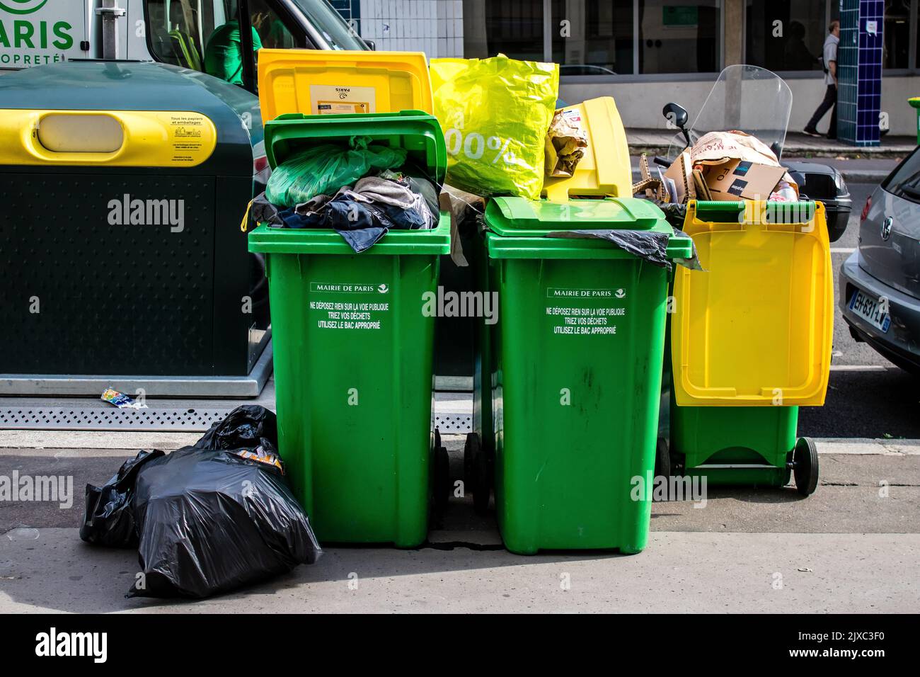 Paris, France - September 05, 2022 Garbage container in the downtown ...