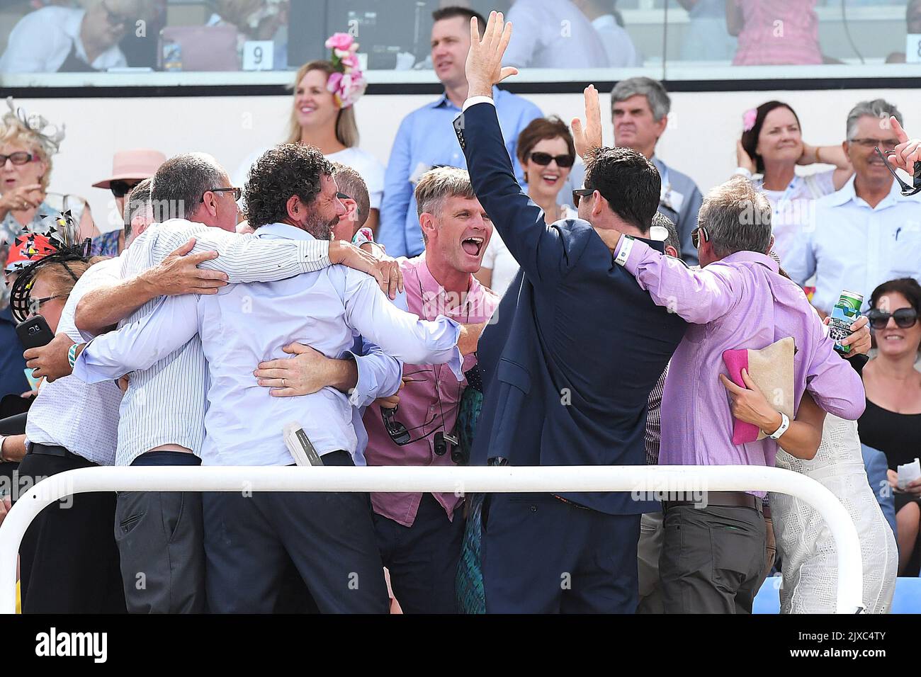 Connections of Care To Think celebrate after winning Race 6, the Magic ...