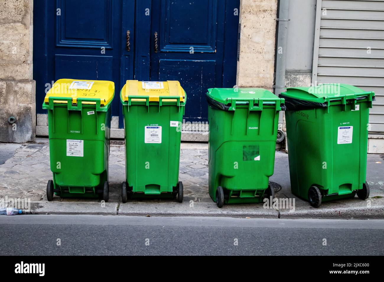 Paris, France - September 05, 2022 Garbage container in the downtown ...