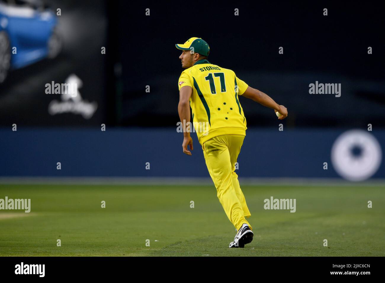 Marcus Stoinis of Australia catches Alex Hales of England during the ...