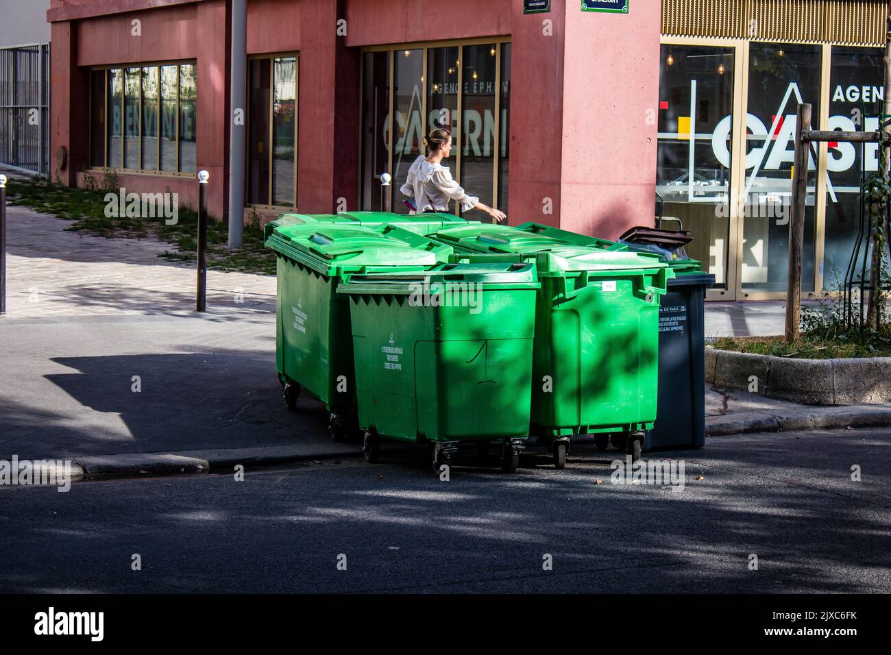 Paris, France - September 05, 2022 Garbage container in the downtown ...