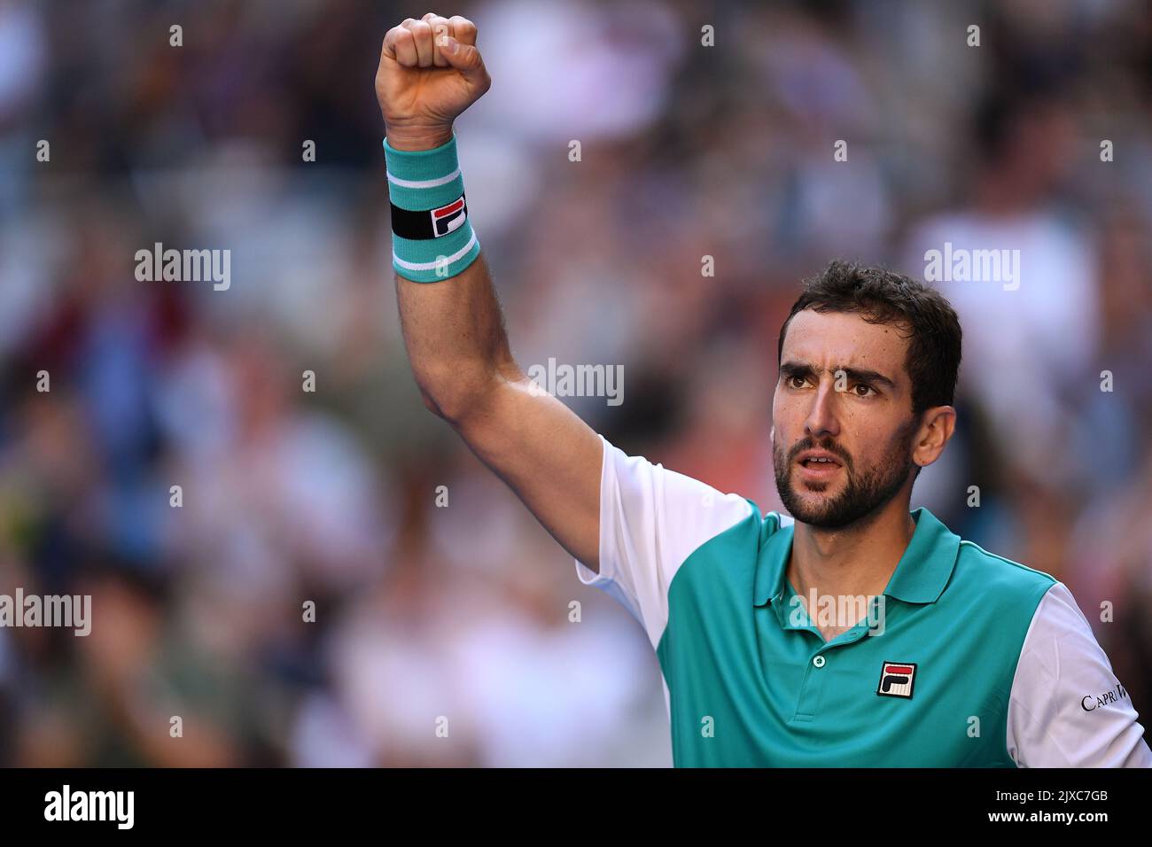 Marin Cilic of Croatia celebrates his win against Vasek Pospisil of ...