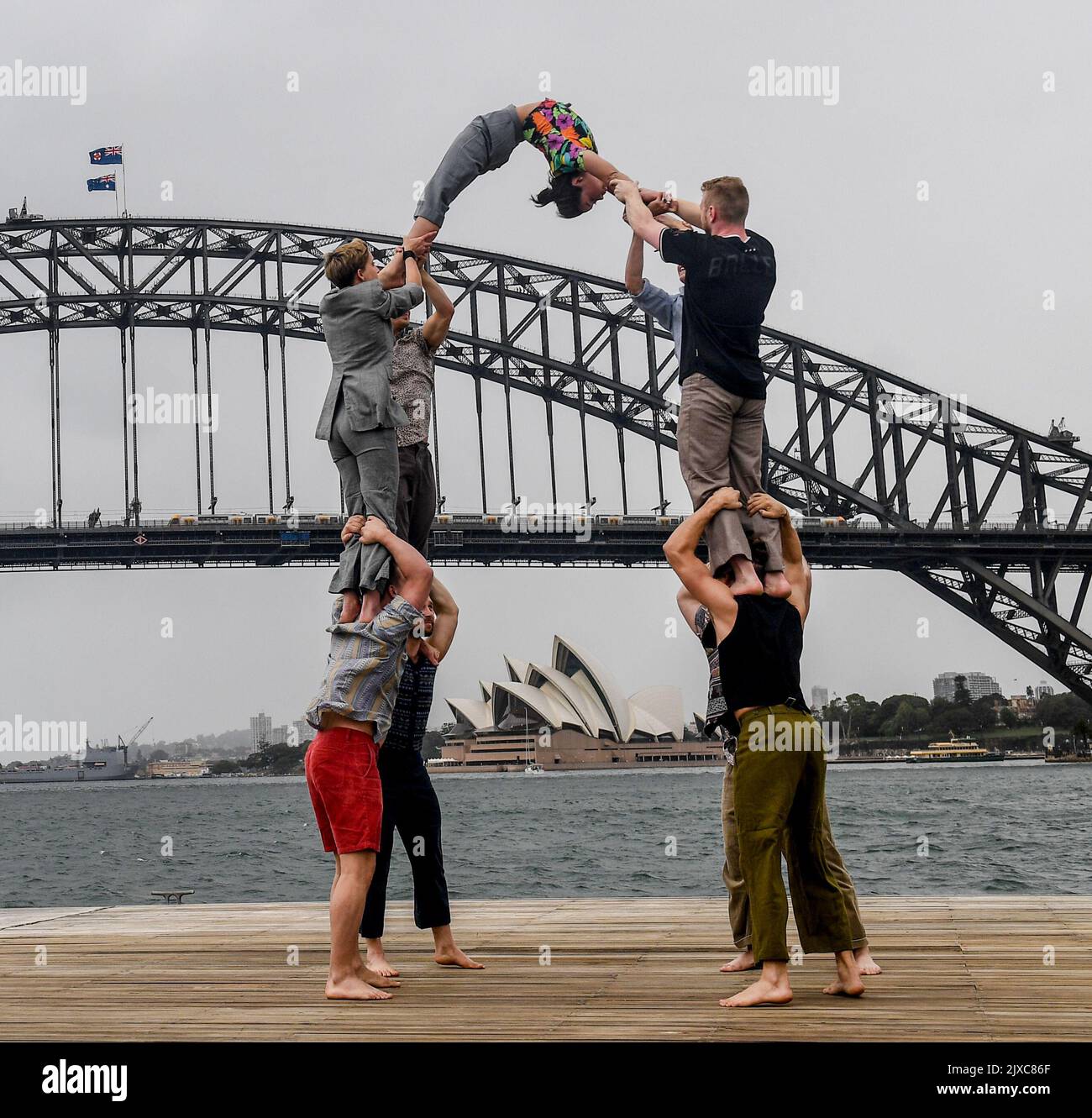 Acrobats from Gravity & Myths Circus Company perform stunts on Sydney ...