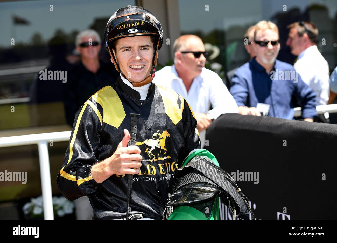 Jockey Jason Collett returns to scale after riding Nicci's Gold to ...