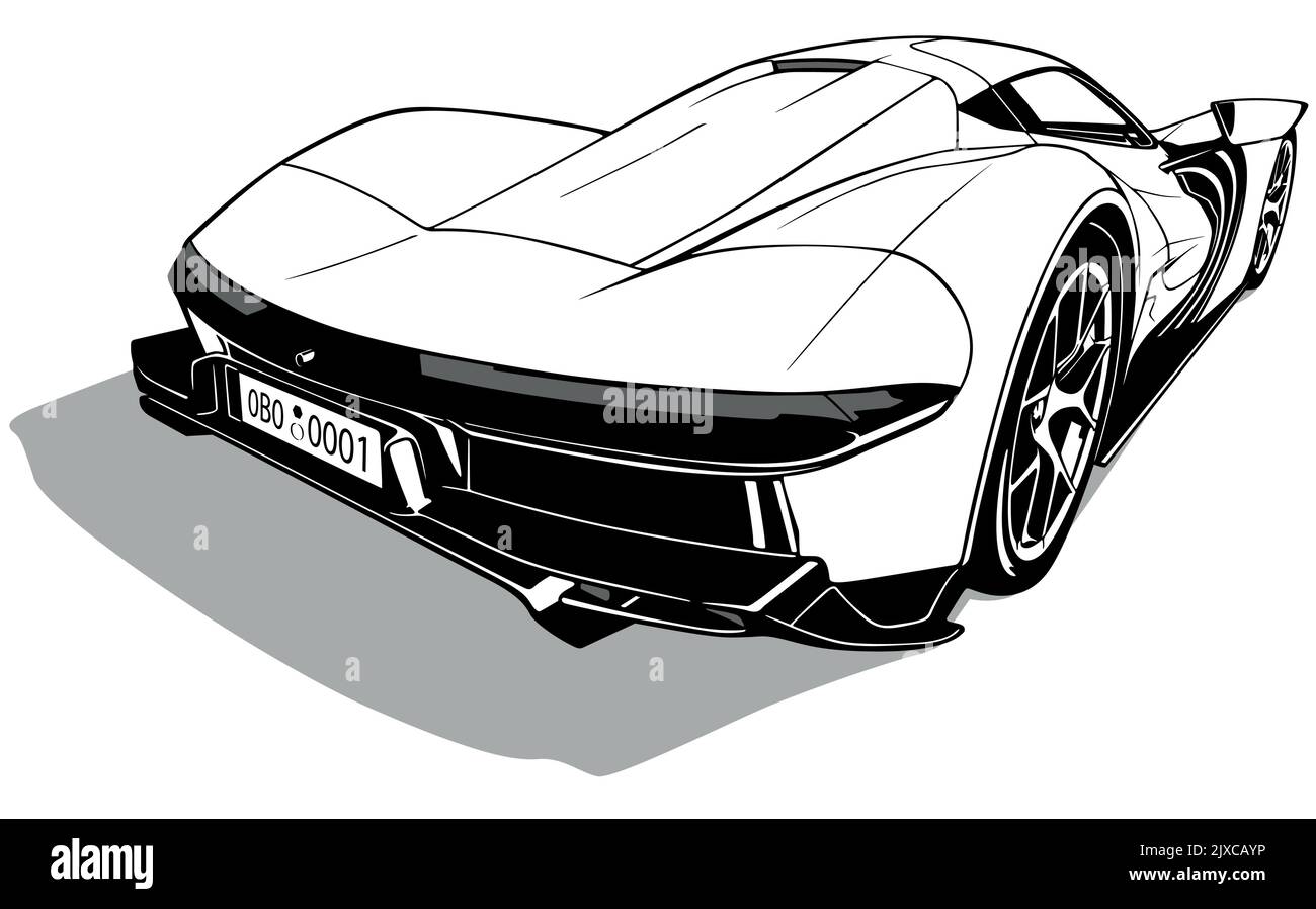 Drawing of a Luxury Sports Car from Rear View Stock Vector Image & Art ...