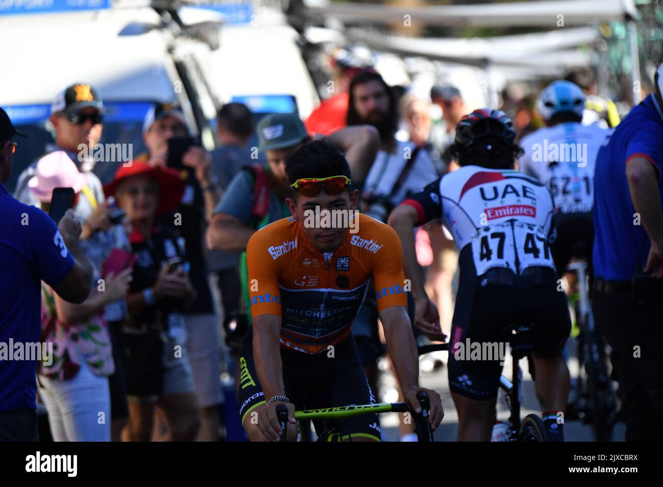 Caleb Ewan at the start line during stage three of the Tour Down Under ...