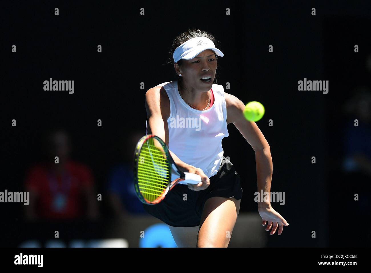 Su-Wei Hsieh of Taipan in action against Garbine Muguruza of Spain ...