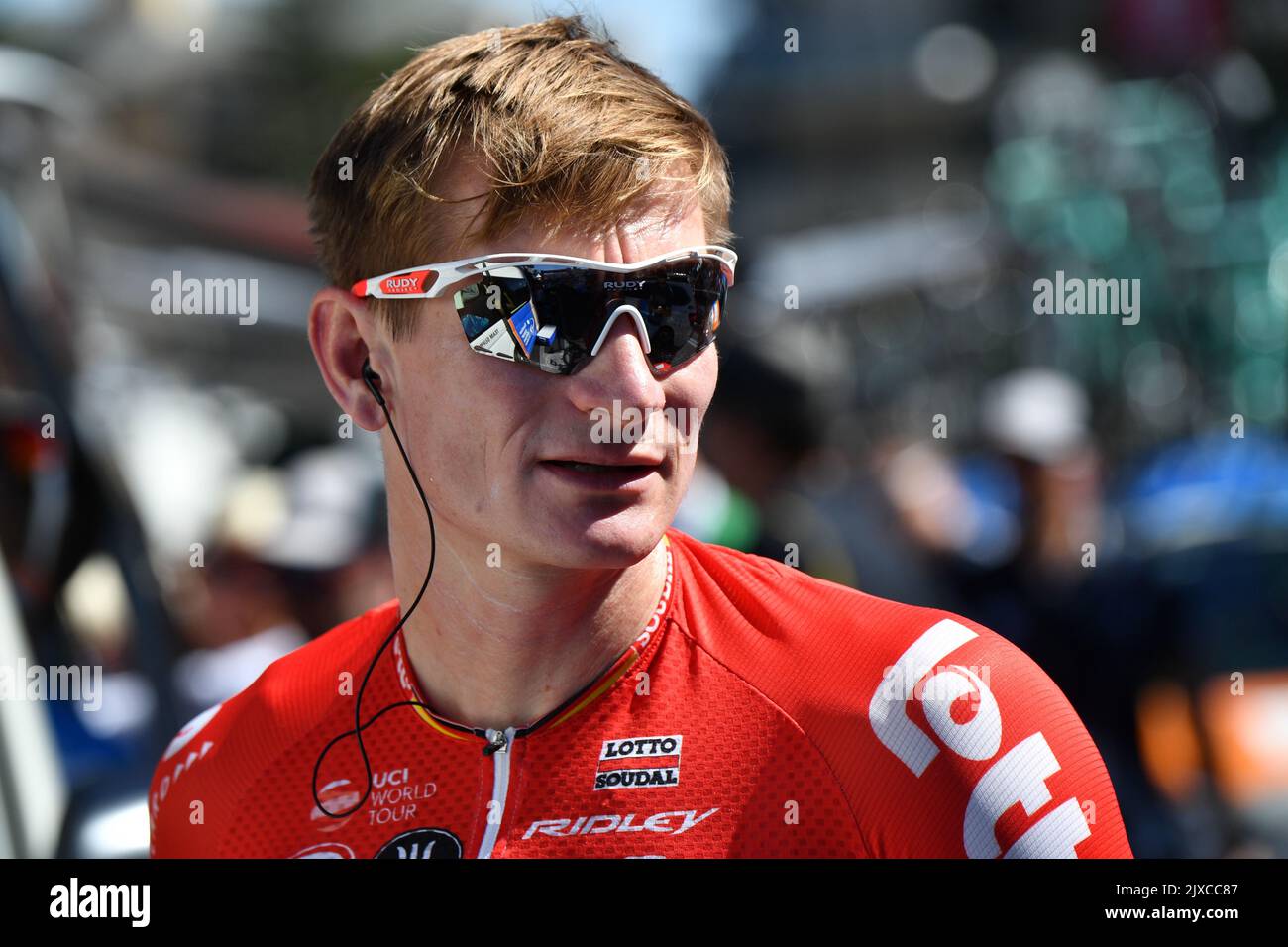 Andre Greipel is seen at the start of stage three of the Tour Down ...