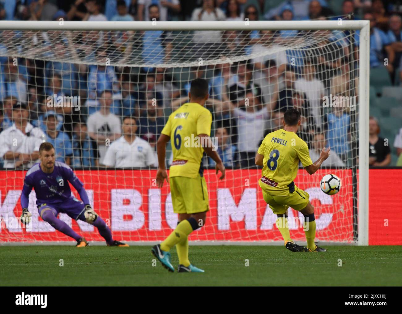 Blake Powell of the Mariners scores a penalty kick goal during the A ...
