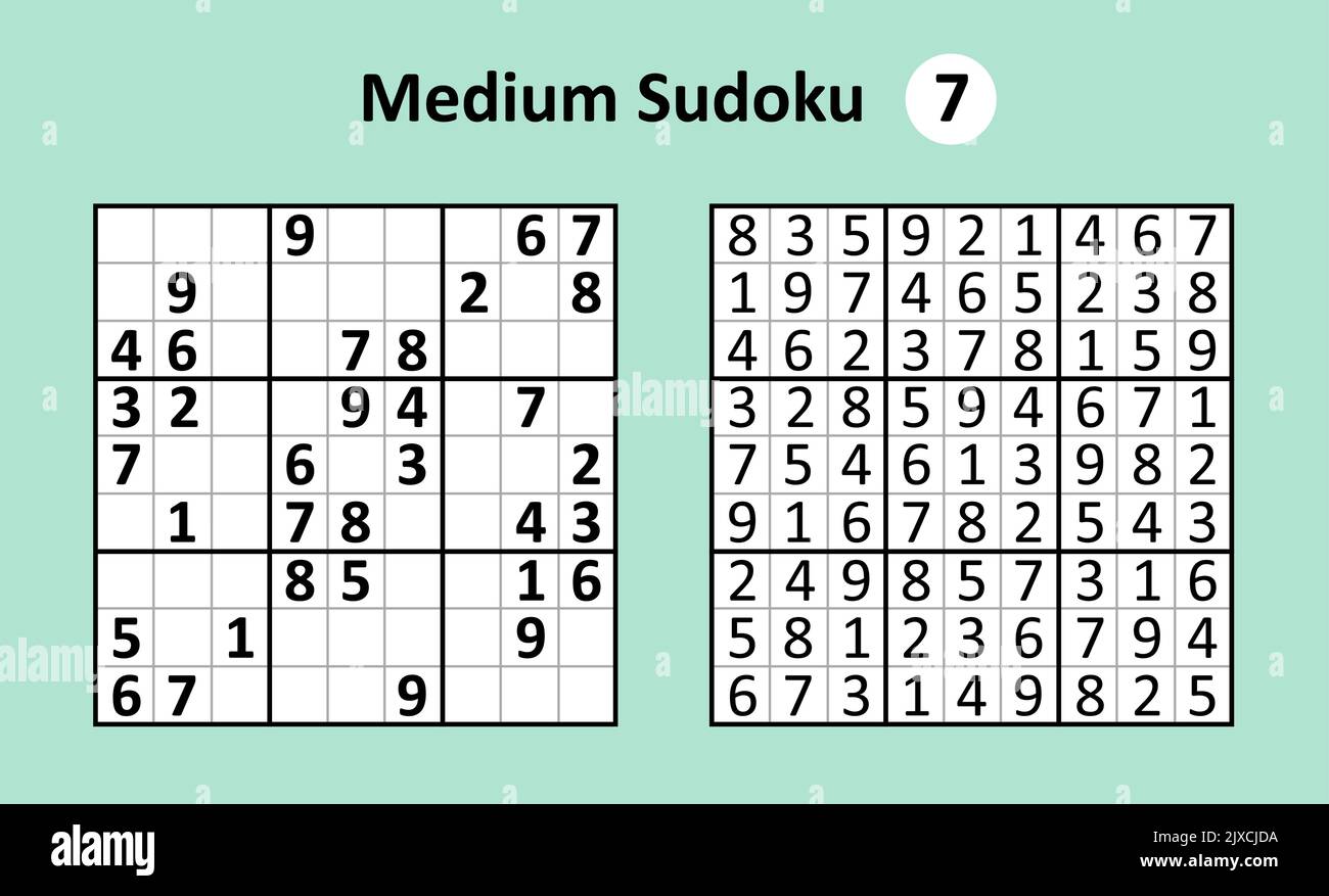 Sudoku game with answers. Medium complexity. Simple vector design set Sudoku Stock Vector Image ...