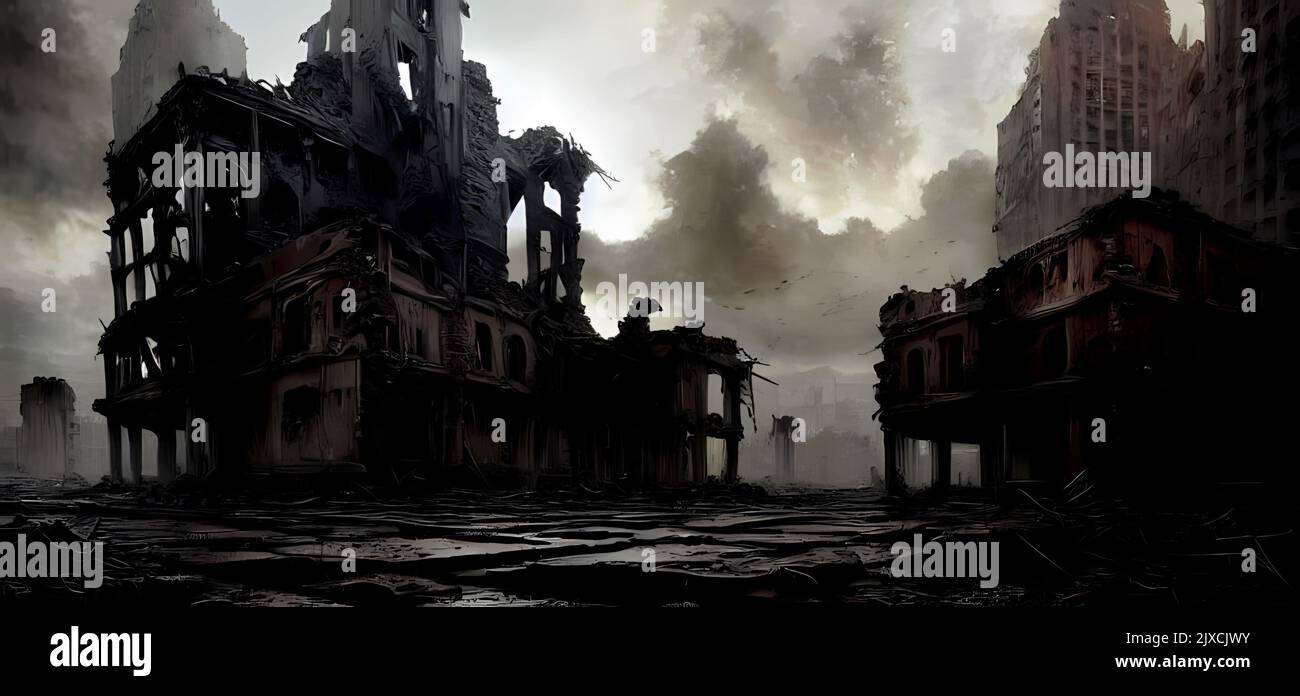 Post Apocalypse, Ruins of a city. Apocalyptic landscapeDigital art ...