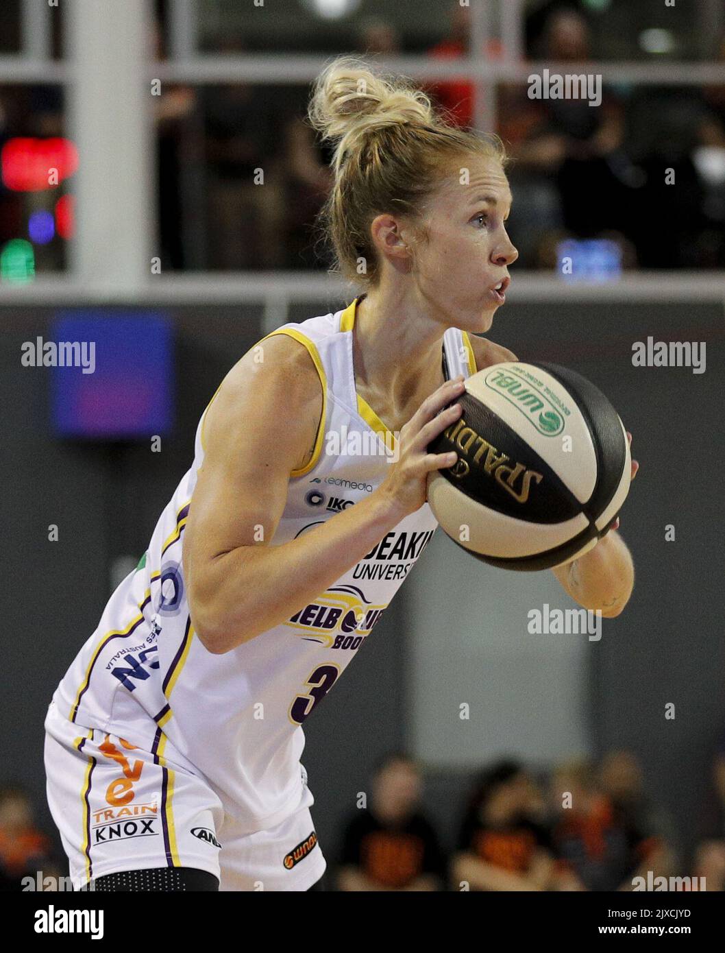 Brittany Smart of Melbourne Boomers looks to pass the ball during the Women's NBL grand final ...