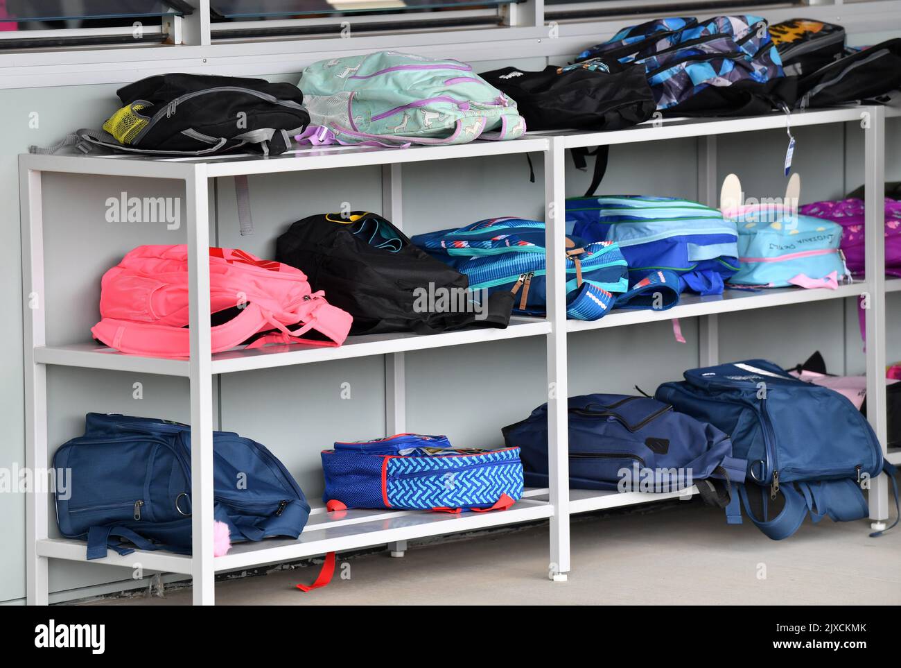 School bags are seen outside a classroom at a primary school in Logan ...