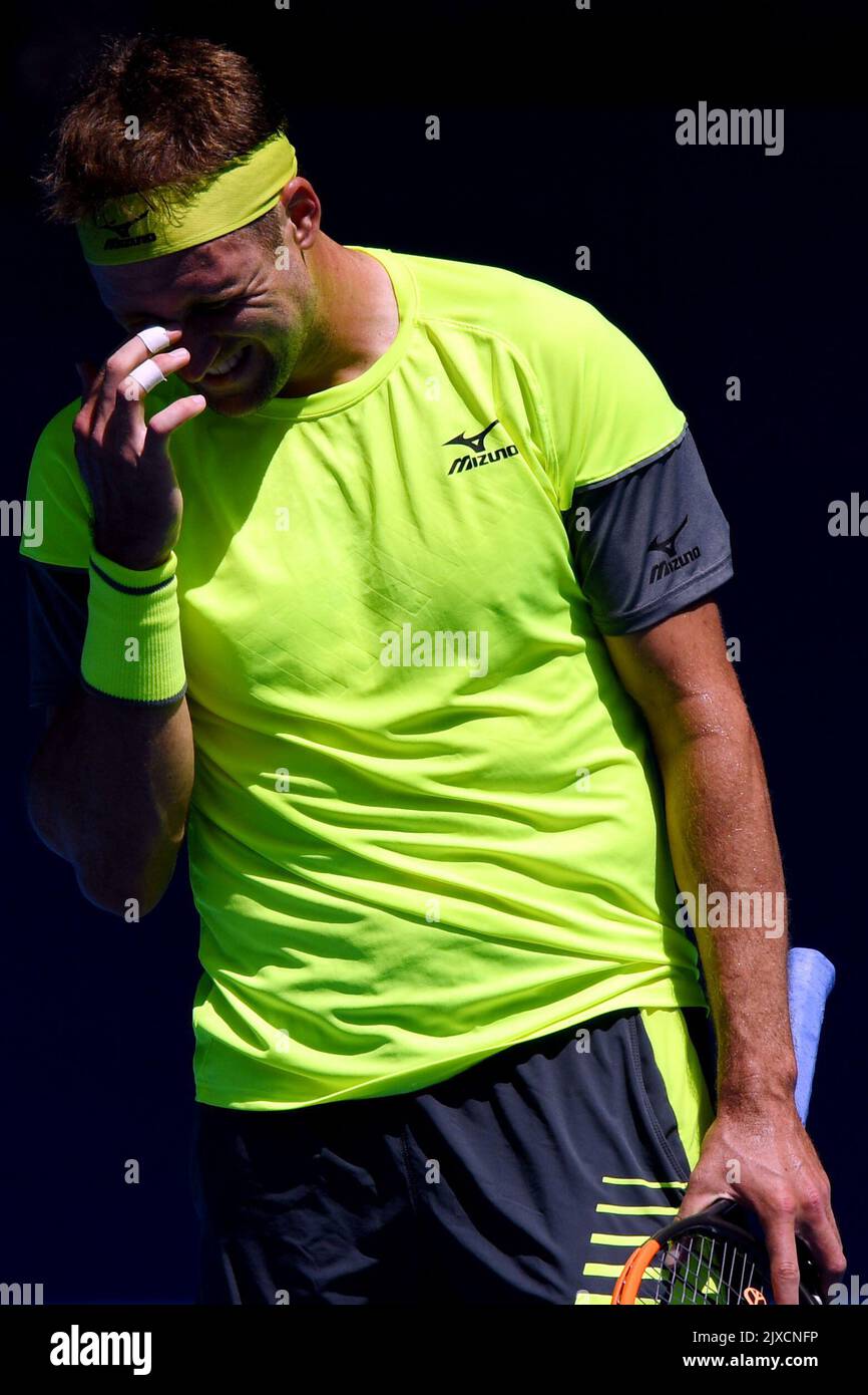 Tennys Sandgren of USA in action during his quarter round match against ...
