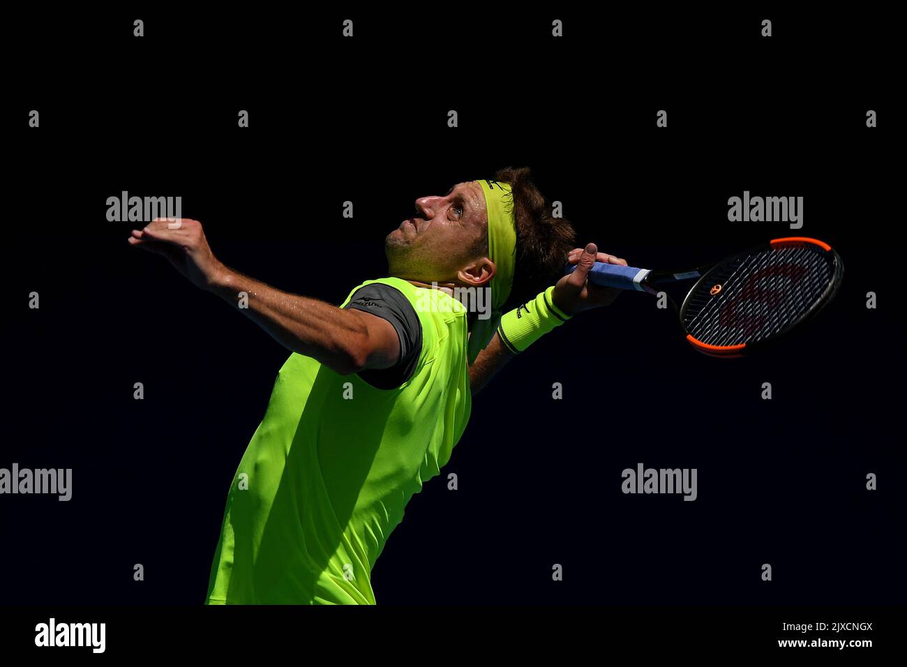 Tennys Sandgren of USA in action during his quarter round match against ...