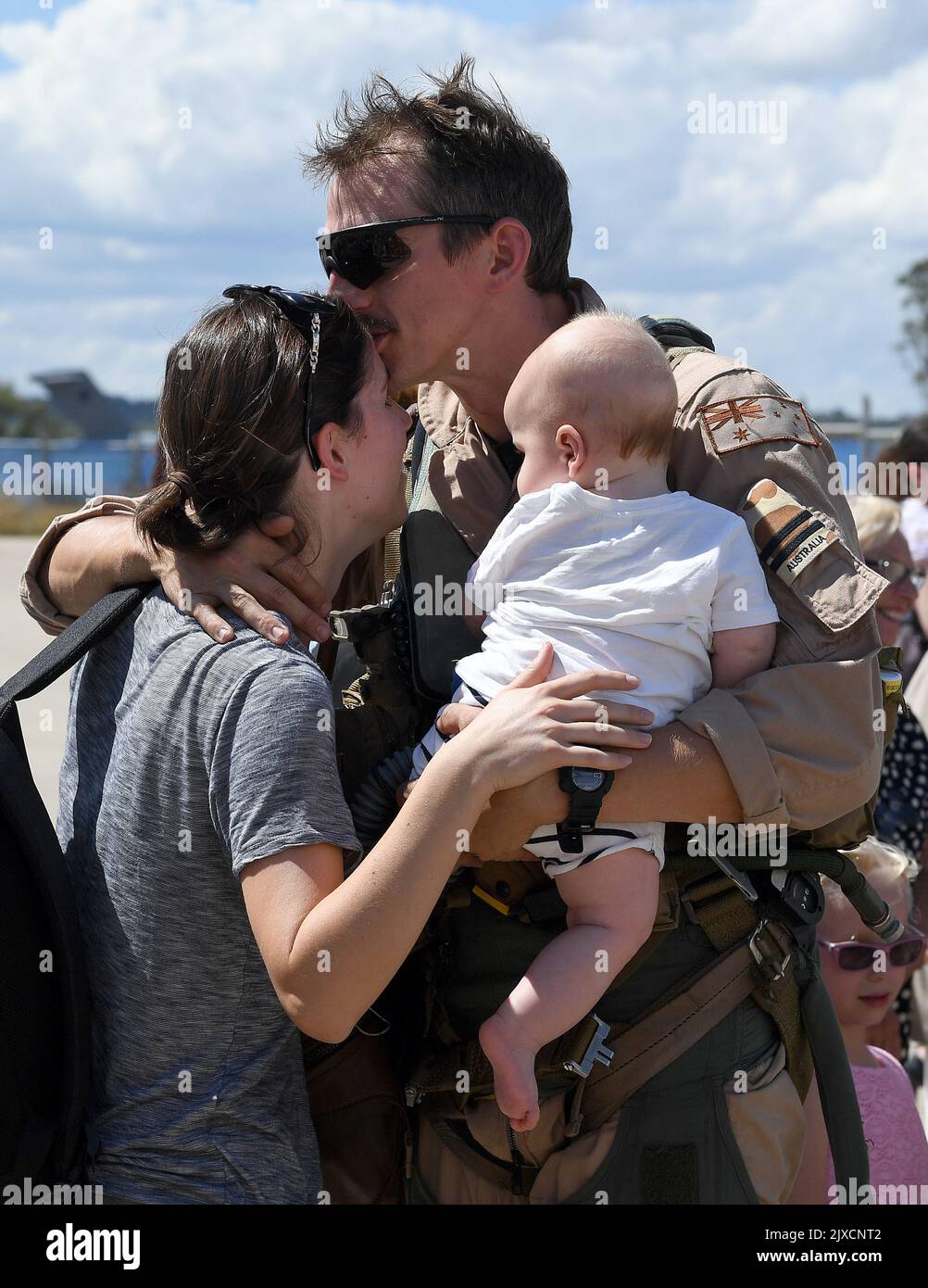 A Pilot from No.1 Squadron is greeted by his family after landing Super ...