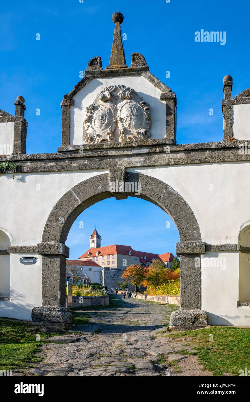 Pyramid Gate at Riegersburg Castle, a medieval castle situated above ...