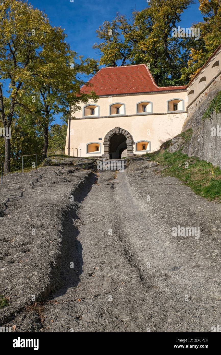 Annen Gate at Riegersburg Castle, a medieval castle situated above the ...