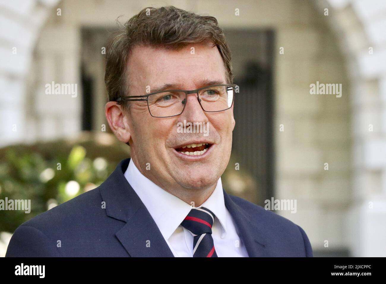 Minister for Human Services Alan Tudge speaks to the media during a ...