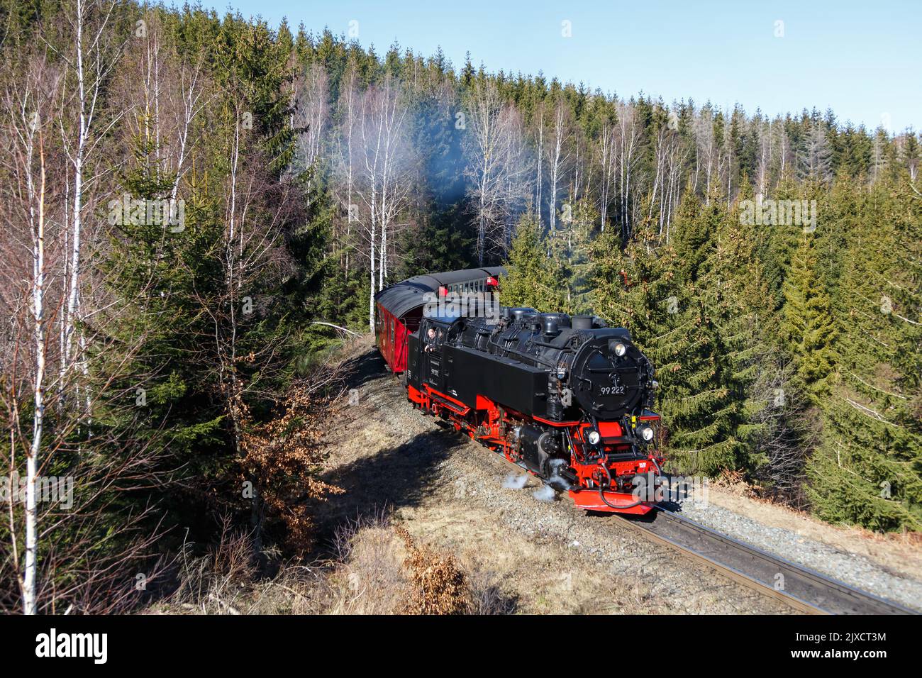 Brockenbahn Steam train locomotive railway rail near Drei Annen Hohne ...