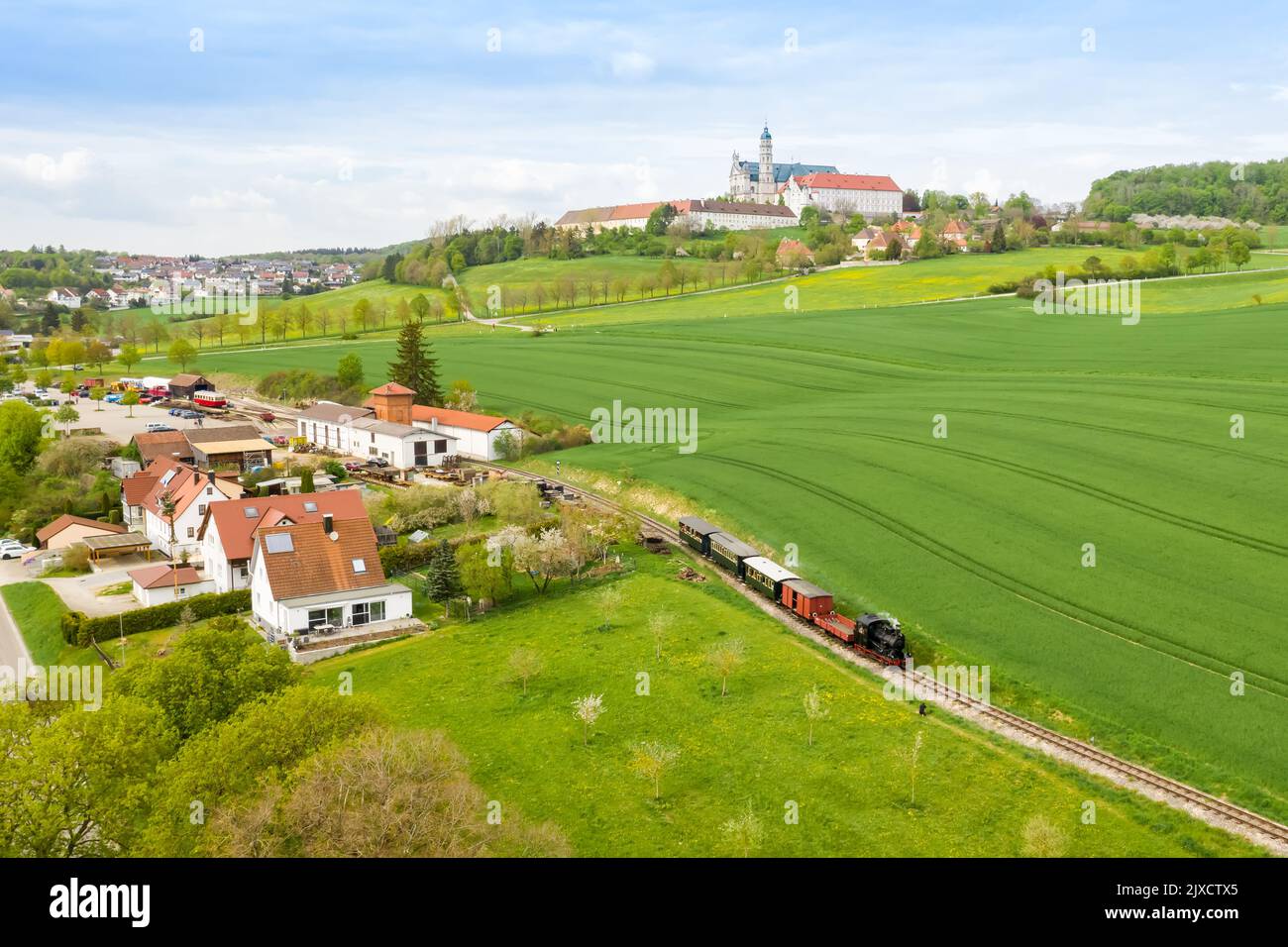 Haertsfeld Schaettere steam train locomotive museum railway rail aerial ...